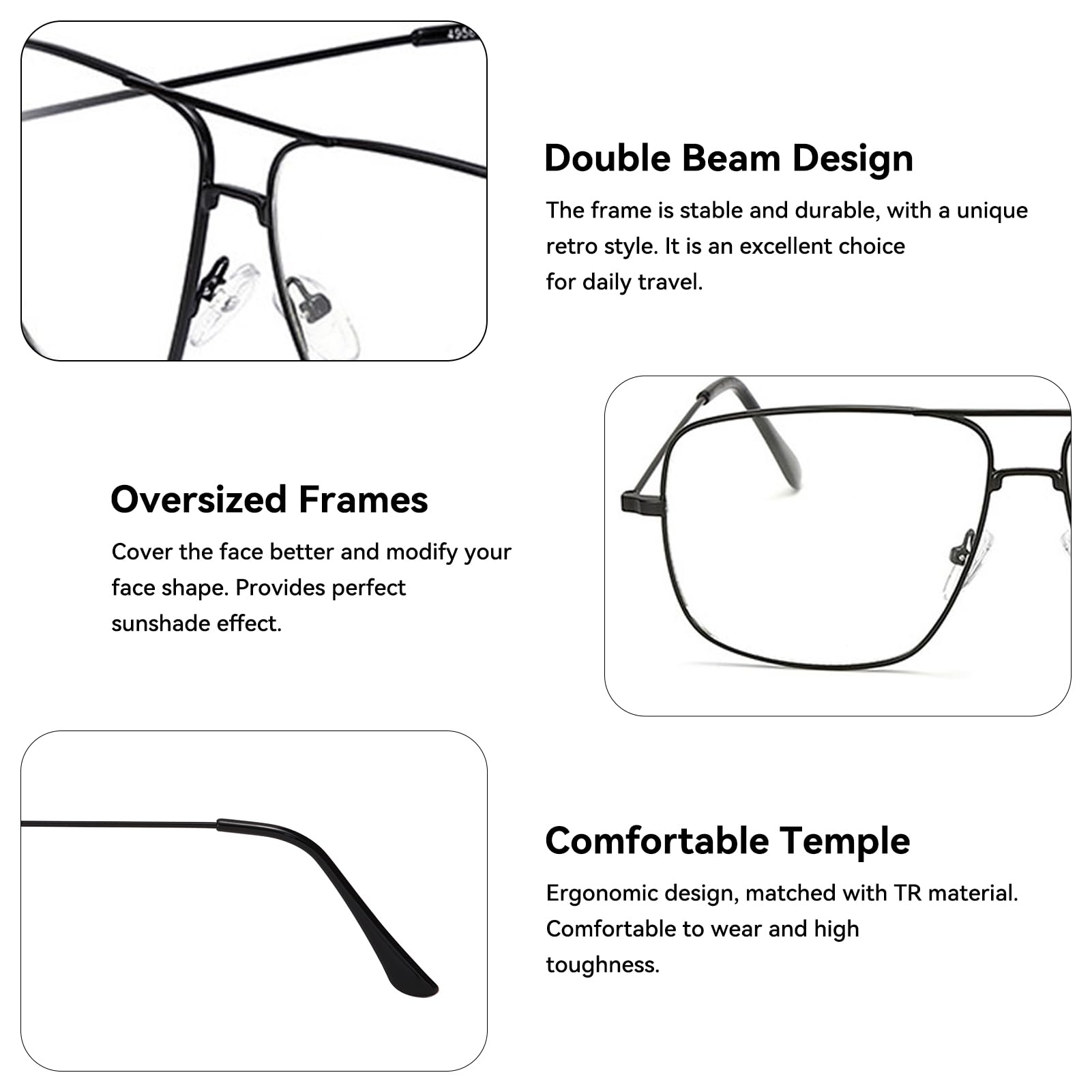 Dollger Classic Glasses Clear Lens Non Prescription Metal Frame Eyewear Men Women Black