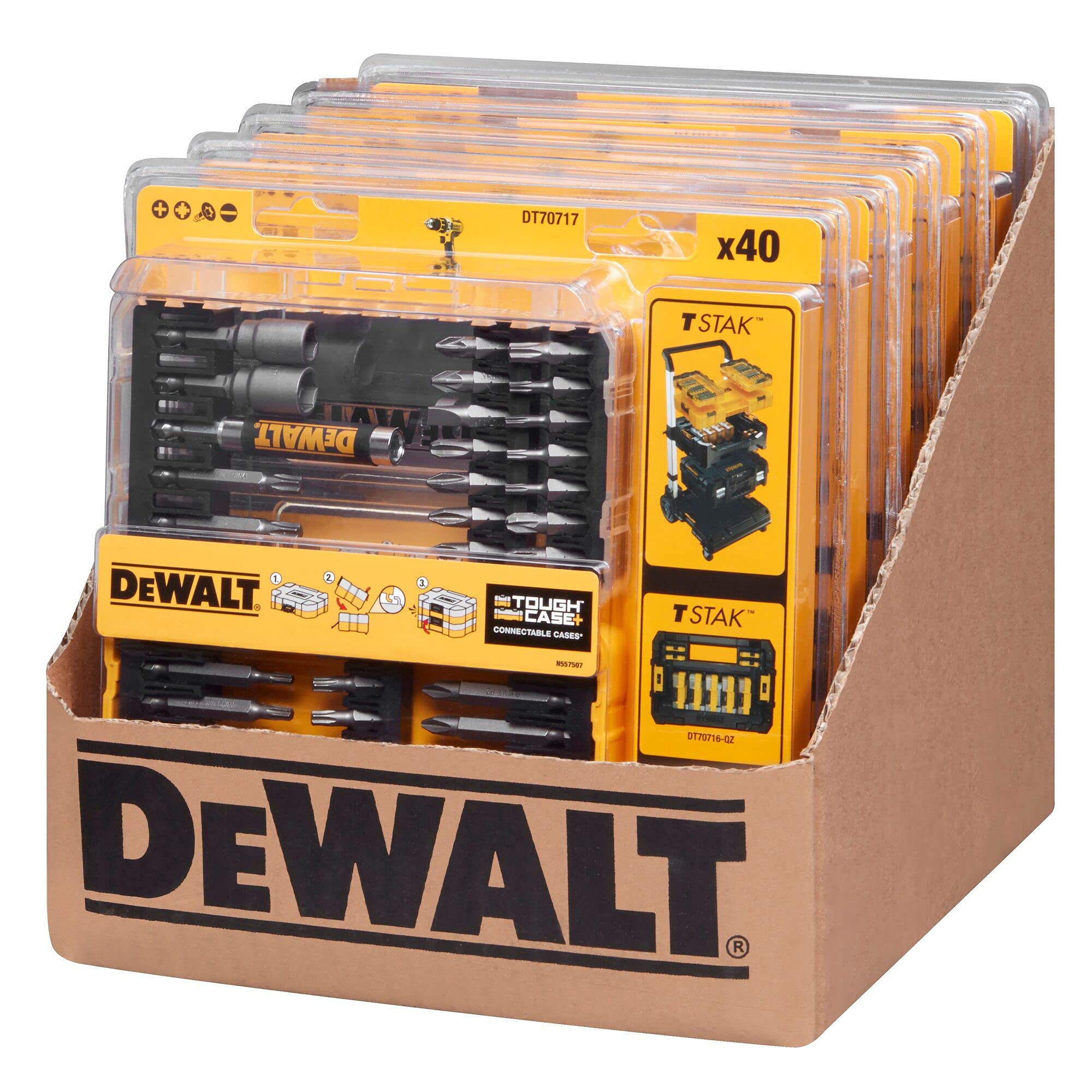 DeWalt screwdriving work, contains Phillips, slotted, Pozi and Torx bit bits DT70717 40 pieces. High performance screwdriver bit set