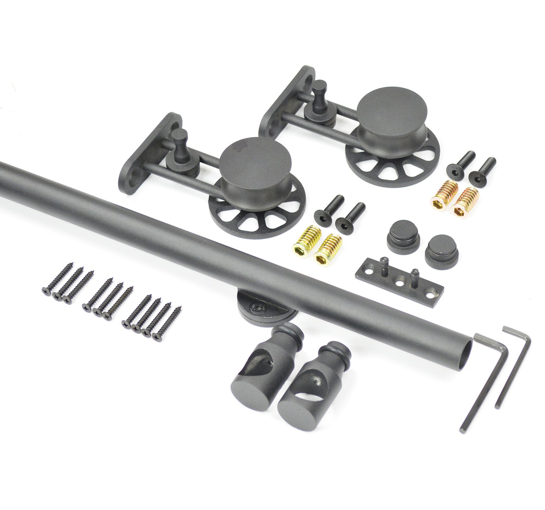 DIYHD 7FT Black Track Top Mount Spoke Wheel Sliding Barn Door Hardware