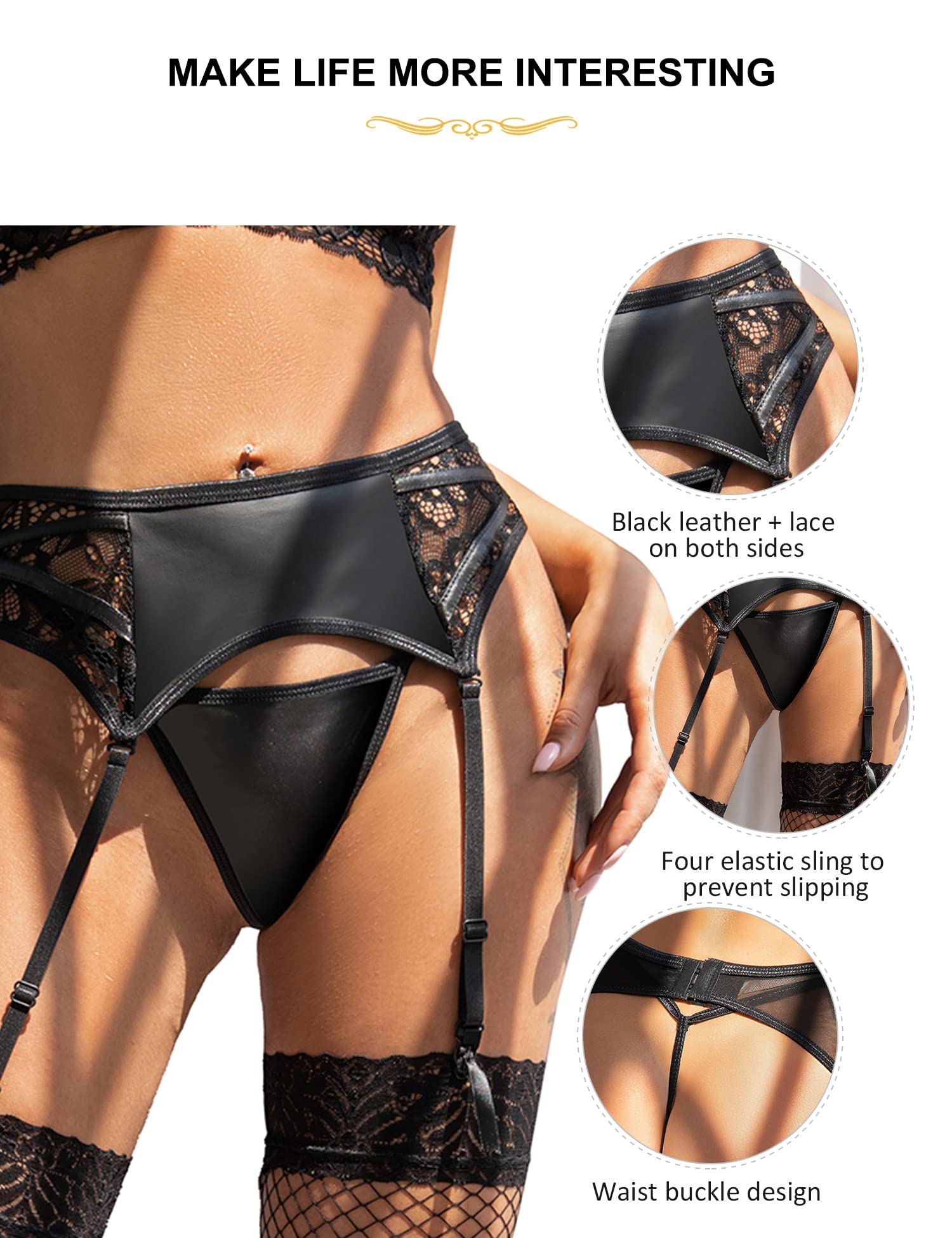 comeondear Plus Size Garter Belts - Women Black Lace High-Waisted Garter Belt