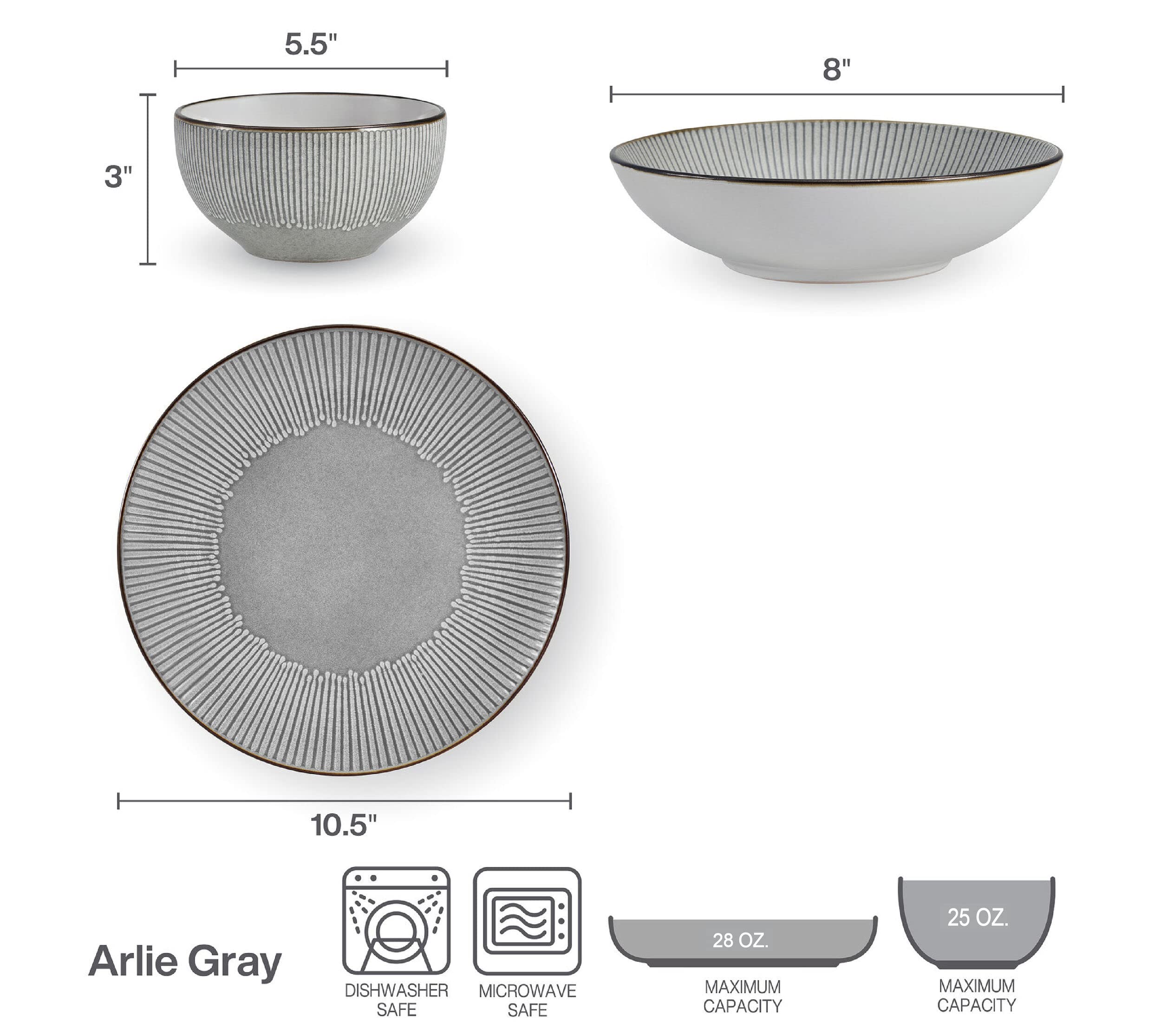 Pfaltzgraff Arlie Gray 12 Piece Dinnerware Set, Service for 4, Gray