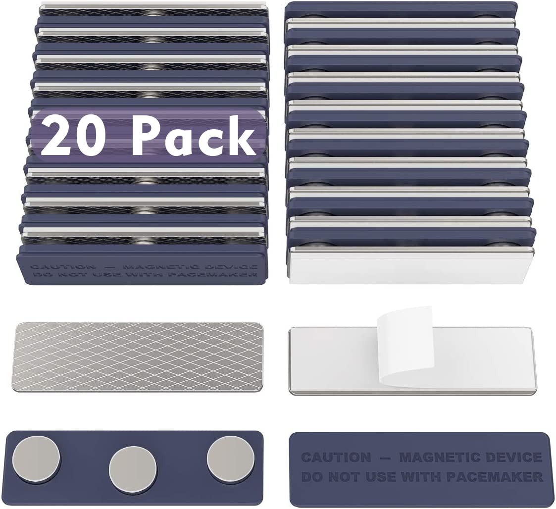 GREATMAG Name Tag Magnets 20 Pack, Magnets for Nametags Magnetic Name Badge Holders, Name Tag Magnetic Adhesive Backing with 3 Neodymium Magnets (1.76 x 0.5 inches)