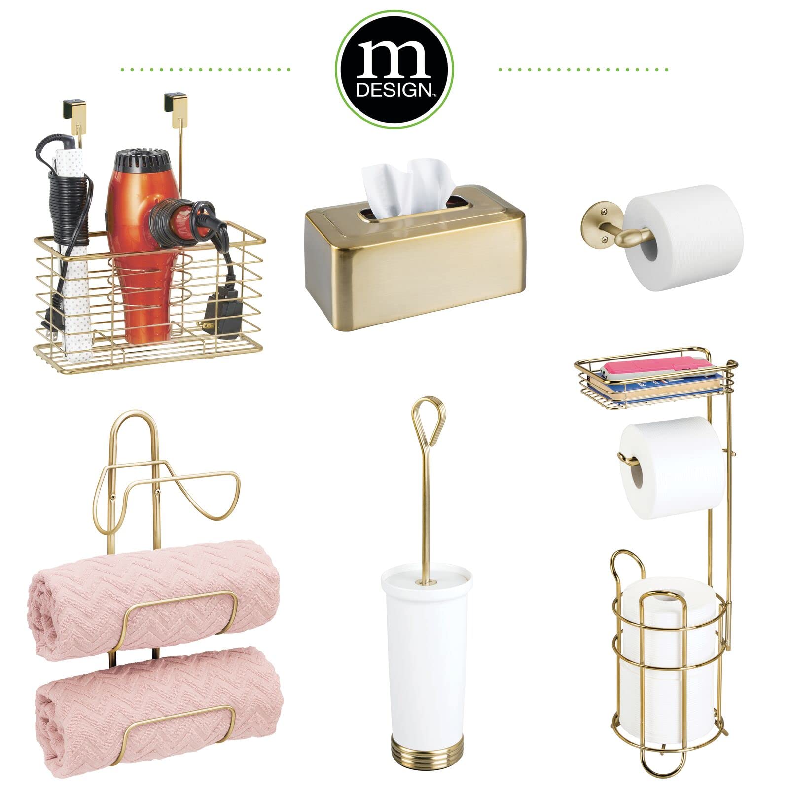 mDesign Metal Modern Tissue Box Cover Decorative Rectangular Facial Tissues Holder for Bathroom, Vanity, Countertop, Bedroom, Night Stand; Holds Tissue Boxes up to 4" Tall, Vivi Collection, Soft Brass