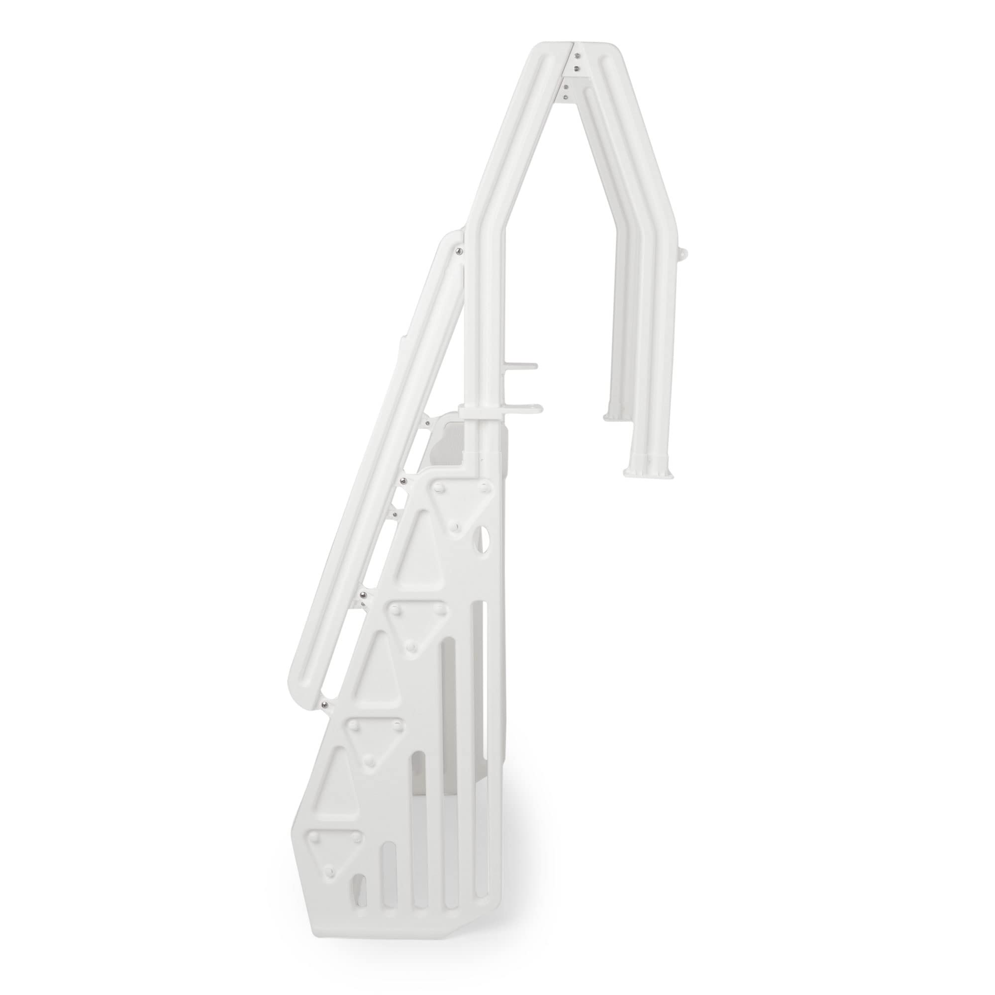 Vinyl Works Deluxe Versatile Adjustable 32 Inch in-Pool Step Ladder Entry System with Double Handrail for Above Ground Swimming Pools, White