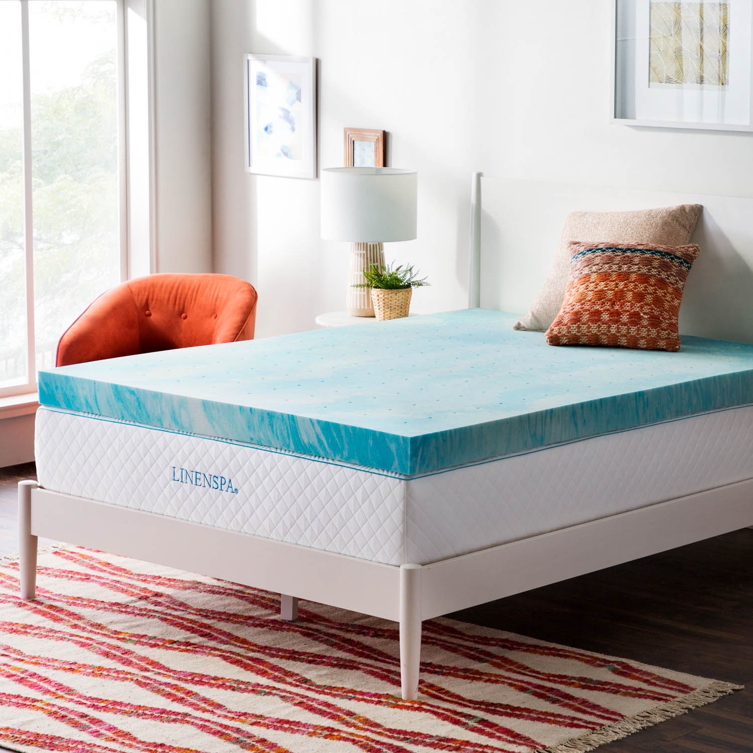 LINENSPA 4 Inch Gel Swirl Memory Foam Mattress Topper – Cooling Gel Infused – Pressure Relieving – CertiPUR Certified - Twin XL
