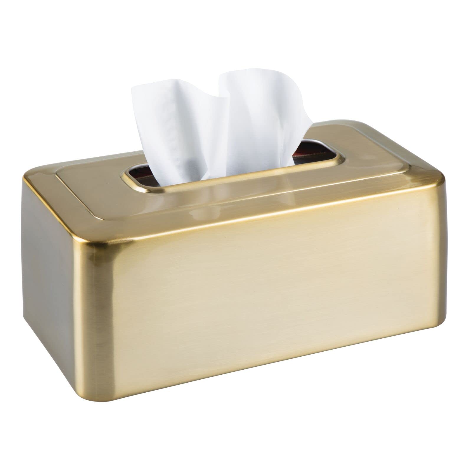 mDesign Metal Modern Tissue Box Cover Decorative Rectangular Facial Tissues Holder for Bathroom, Vanity, Countertop, Bedroom, Night Stand; Holds Tissue Boxes up to 4" Tall, Vivi Collection, Soft Brass