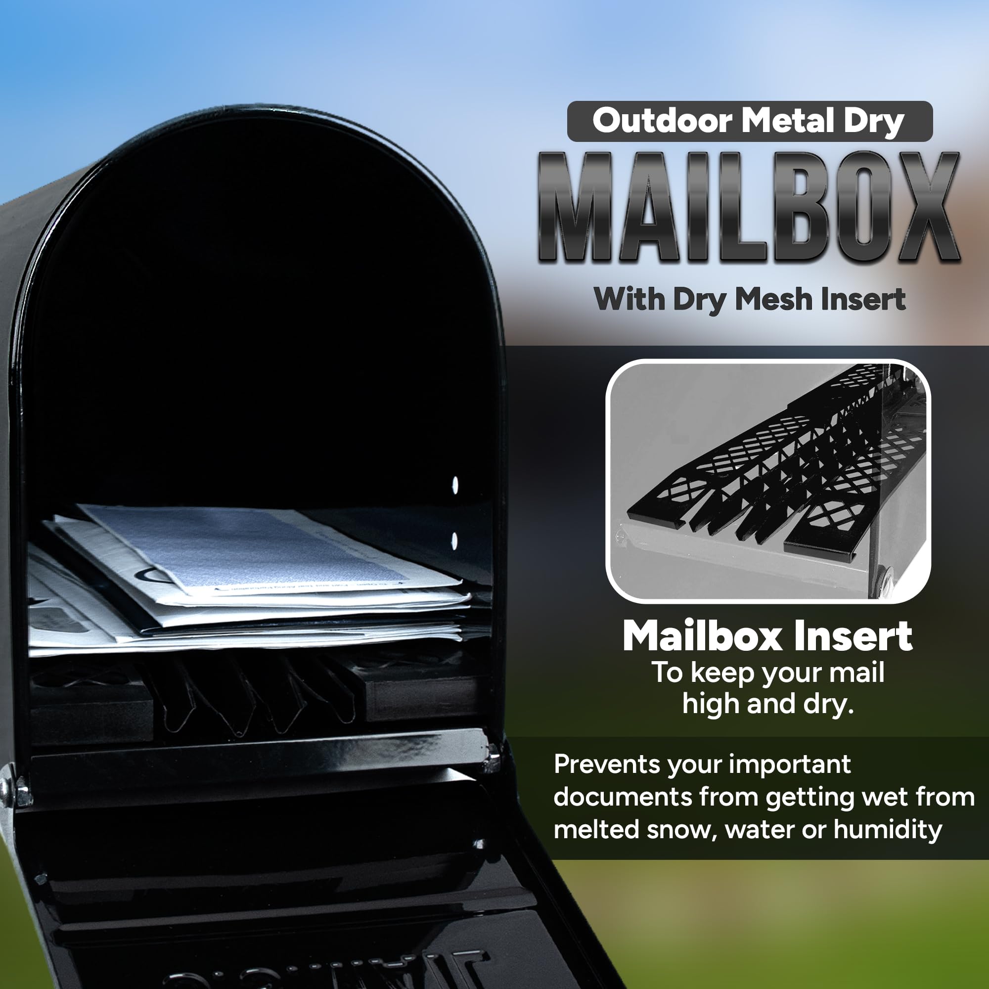 Dry Mailbox – Outdoor Metal Mailbox with Mailbox Insert to Keep Mail Dry | Weatherproof Mailbox for Outside for Secure Deliveries | Standard Outside Mailboxes | US Postal Service Approved - Black