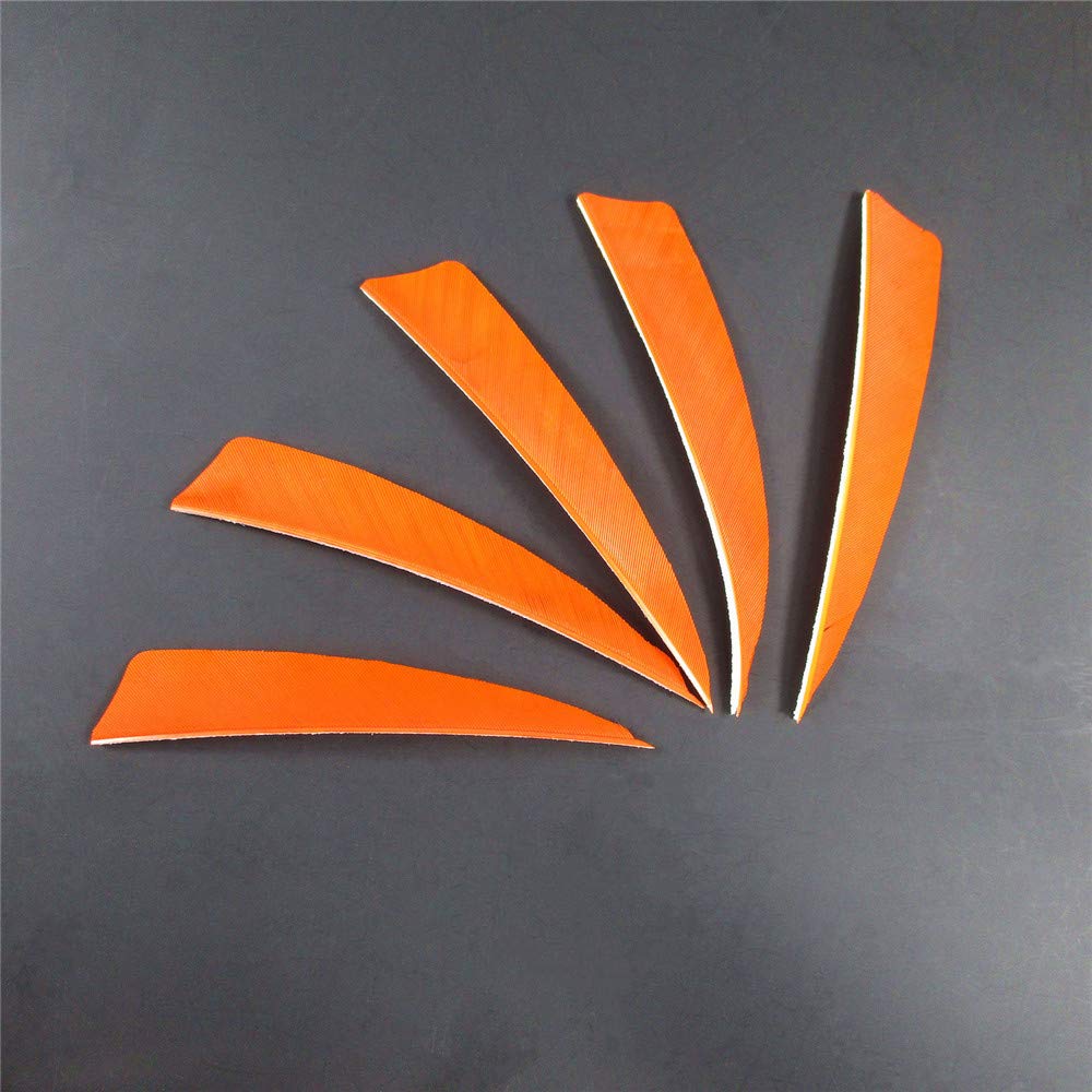 Archery Fletchings Real Turkey Shield Feathers 4 Inch Full Length 50 Pack Glued Right Wing for Arrow DIY (Orange)