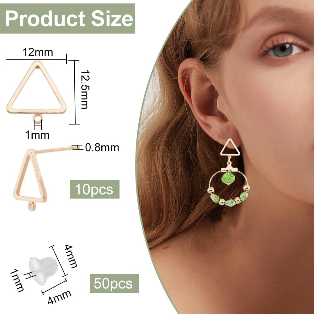 BENECREAT 10Pcs 18K Real Gold Plated Triangle Shape Earring Studs Posts with Hole for Wedding, Anniversaries Festival Gifts and Favors - 10.6x10.6mm