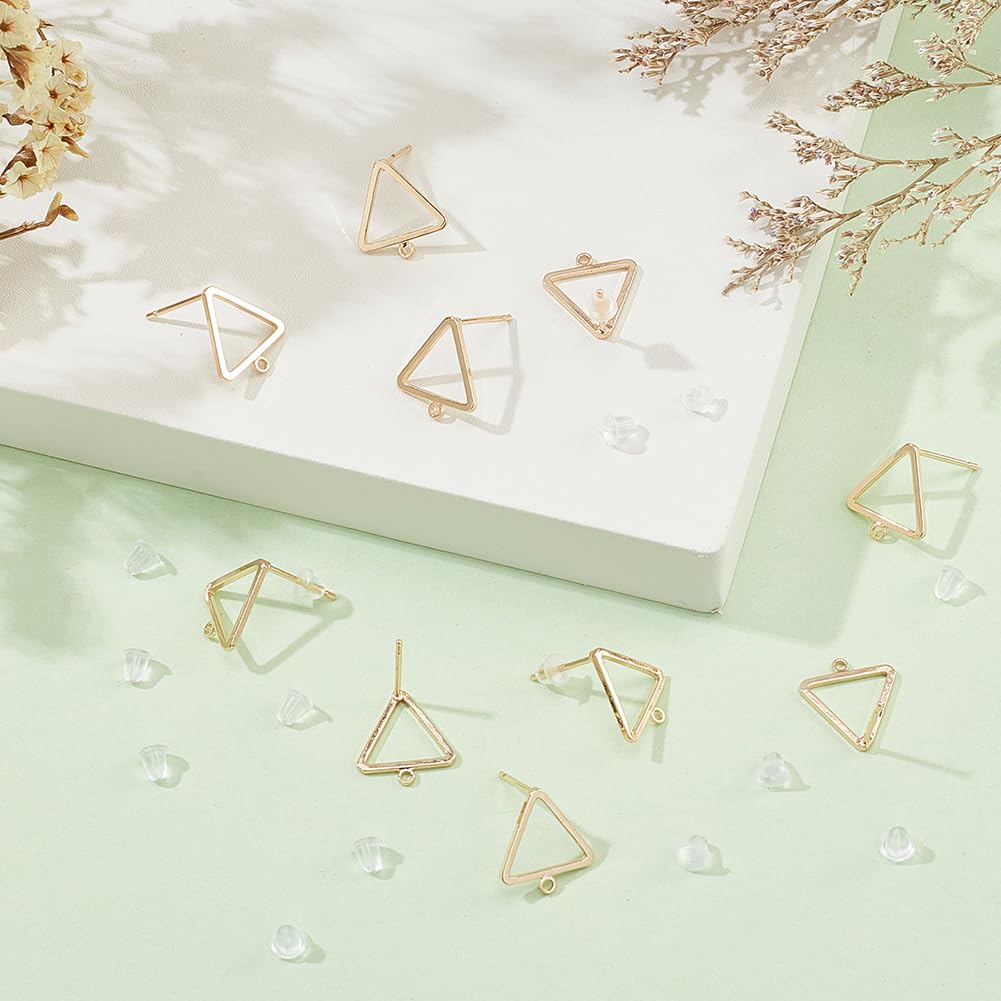 BENECREAT 10Pcs 18K Real Gold Plated Triangle Shape Earring Studs Posts with Hole for Wedding, Anniversaries Festival Gifts and Favors - 10.6x10.6mm