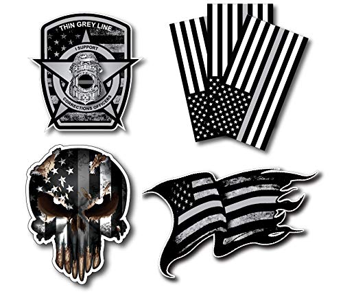 Variety Pack of Thin Silver Line Corrections Officer CO Prison Decal Vinyl Sticker American Flag Car Truck(6 Pack)