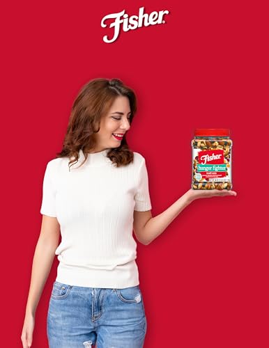 Fisher Snack Hunger Fighter Trail Mix, 38 Ounces, Peanuts, Almonds, Dried Sweetened Cranberries, Soy Nuts