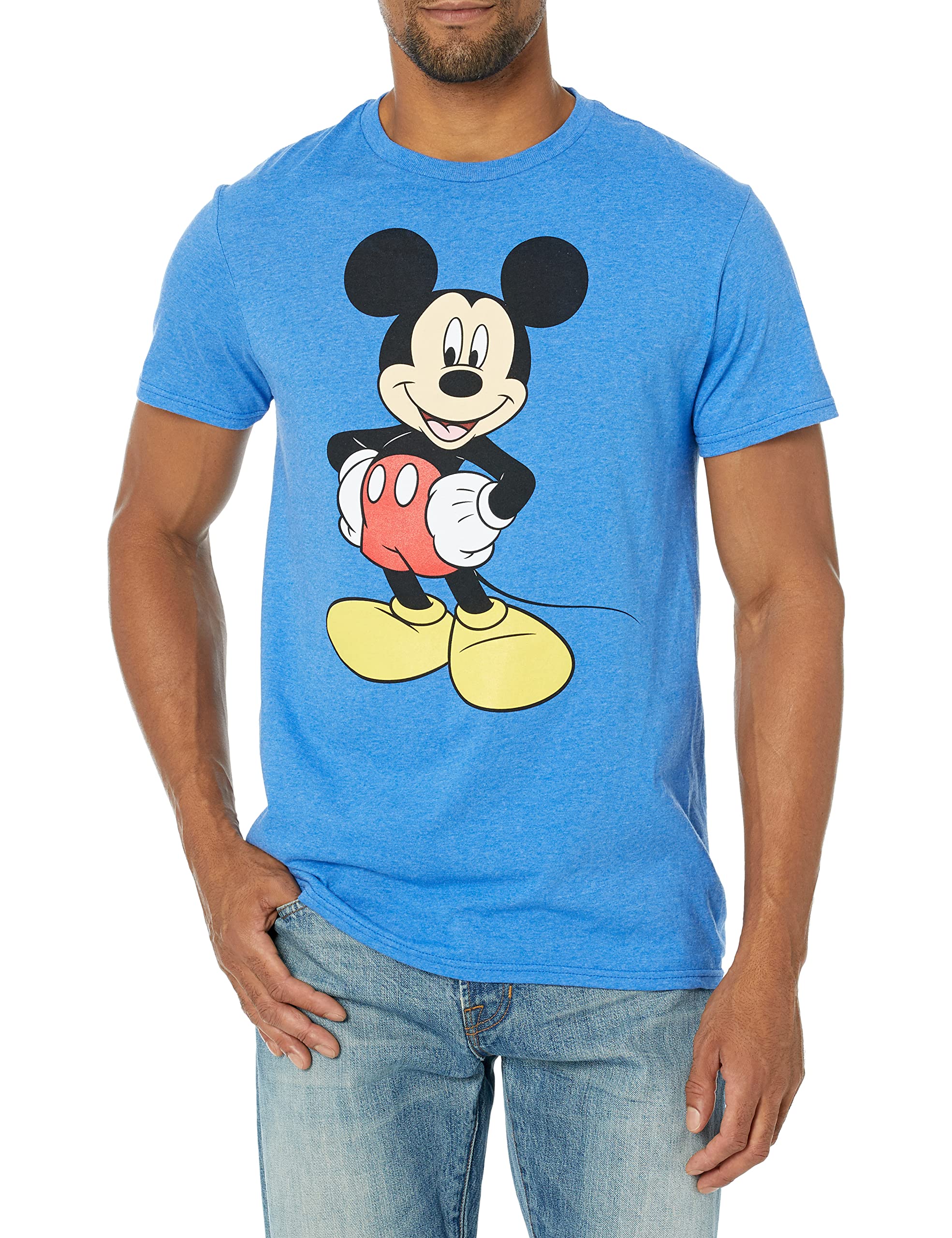 Disney Mickey Mouse Men's Classic Mickey Mouse Full Size Graphic Short Sleeve T-Shirt, Royal Blue Heather, Large