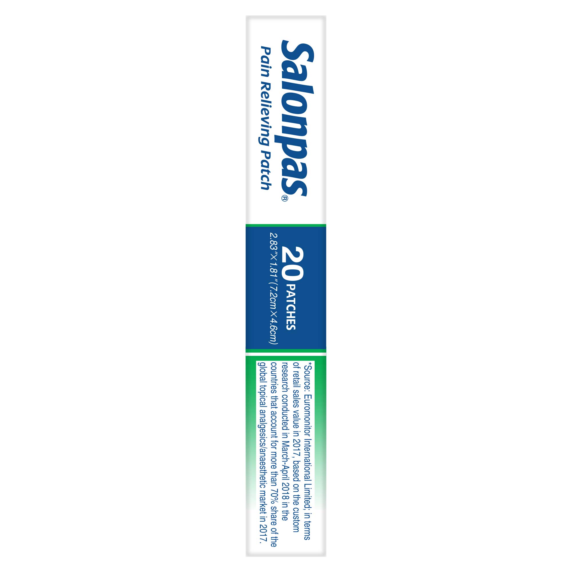 Salonpas Pain Relieving Patch, 20 Count, for Back, Neck, Shoulder, Knee Pain and Muscle Soreness, 8 Hour Pain Relief