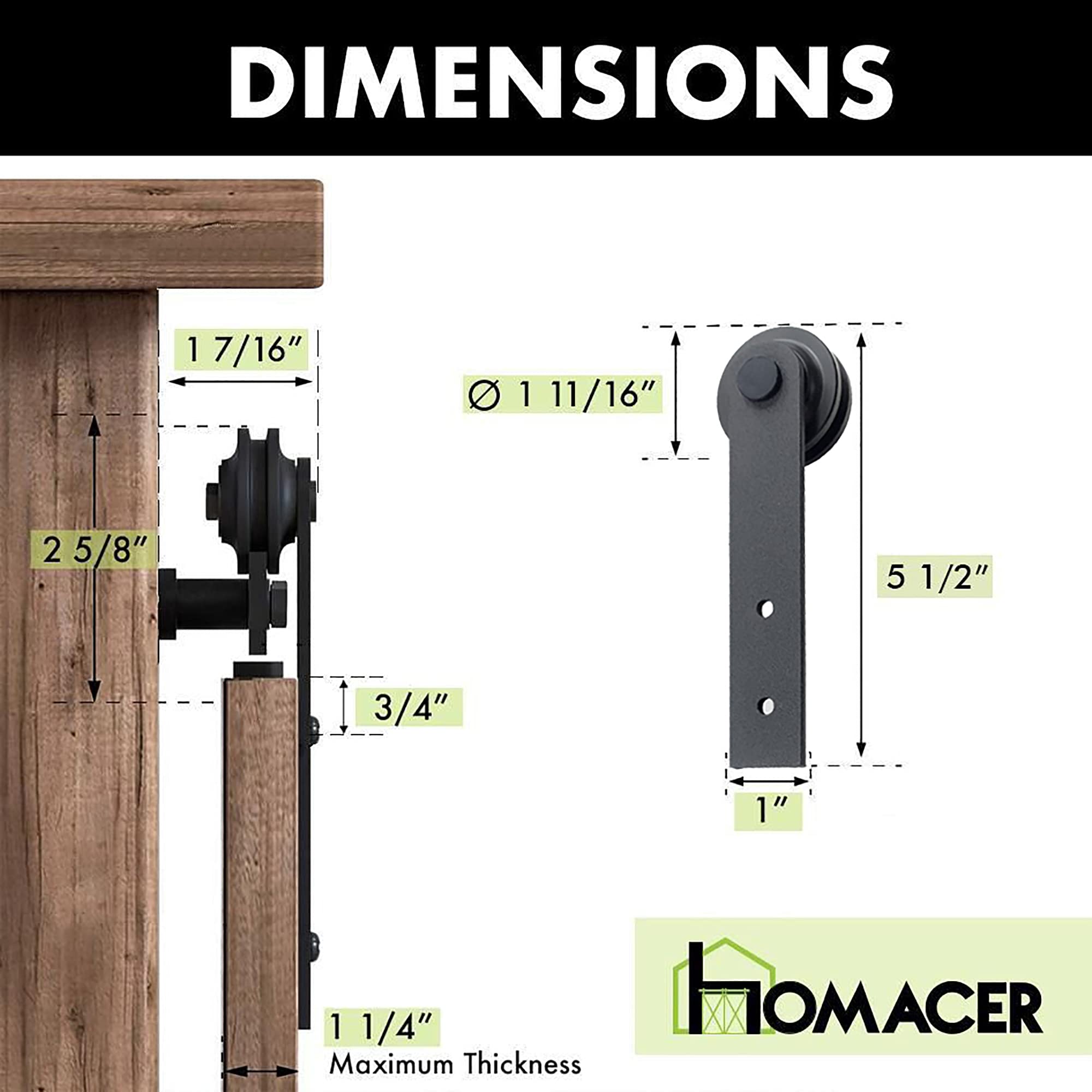Homacer Mini Black Rustic Non-Bypass Sliding Barn Door Hardware Kit, for Two/Double Doors, 60-inch Long Flat Track, Straight Design Roller, Cabinet TV Stand Console Use…