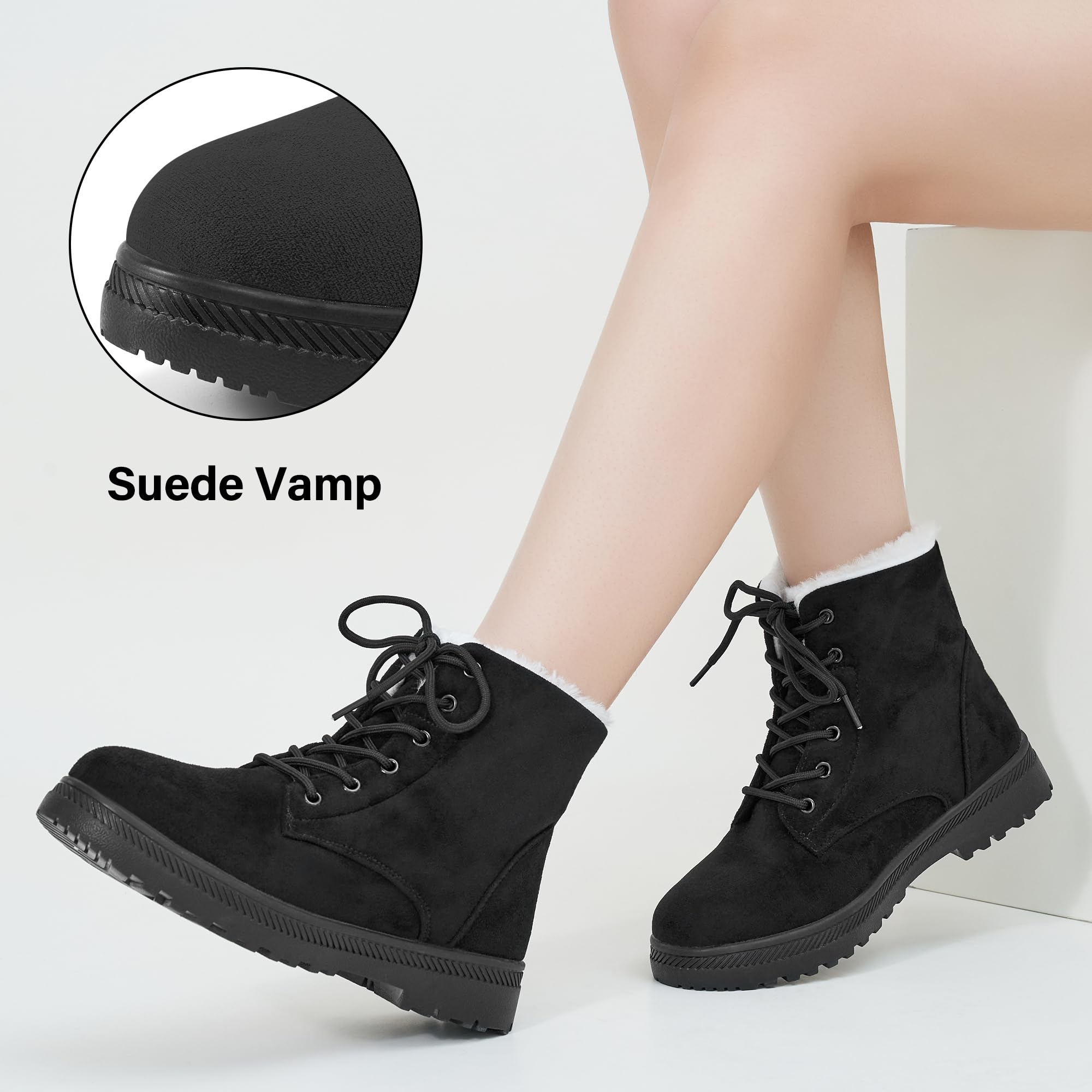 Alicegana Women Winter Boots Snow: Warm Cotton Fur Lined Winter Shoes Lace Up Comfortable Non Slip Ankle Platform Boots Outdoor