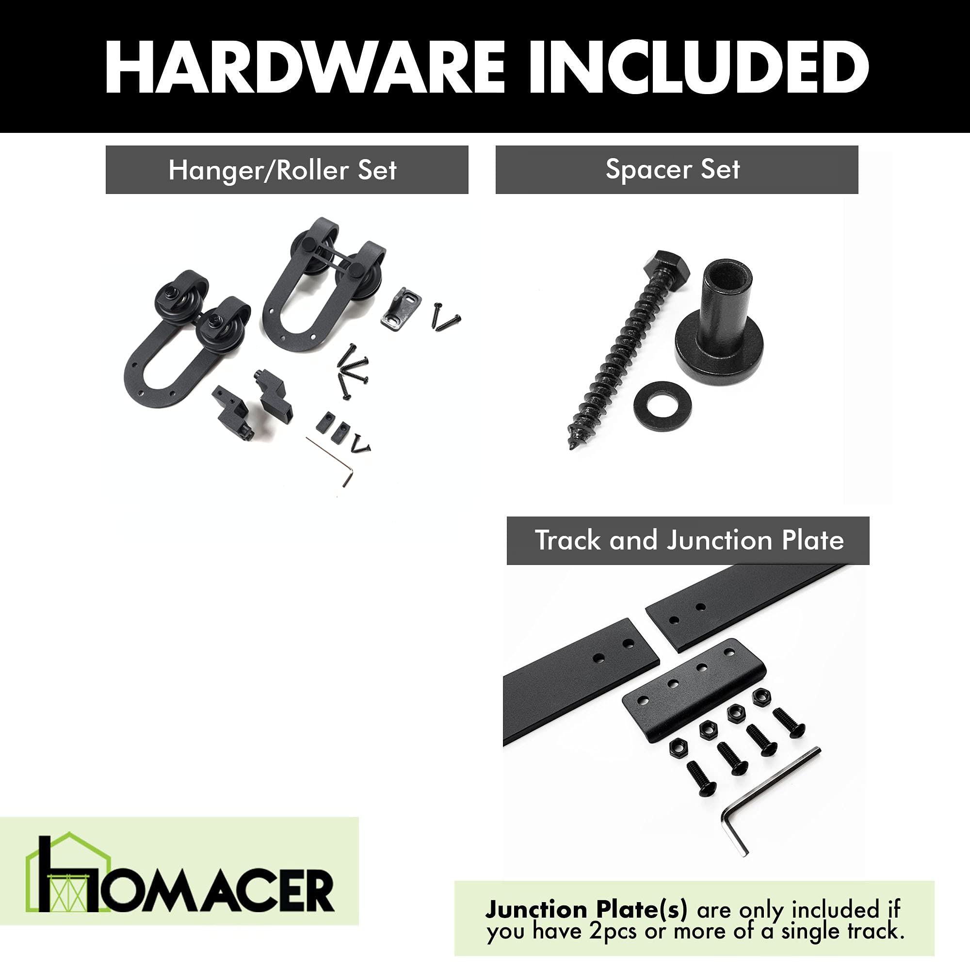Homacer Mini Black Rustic Non-Bypass Sliding Barn Door Hardware Kit, for Two/Double Doors, 72-inch Long Flat Track, Horseshoe Design Roller, Cabinet TV Stand Console Use…