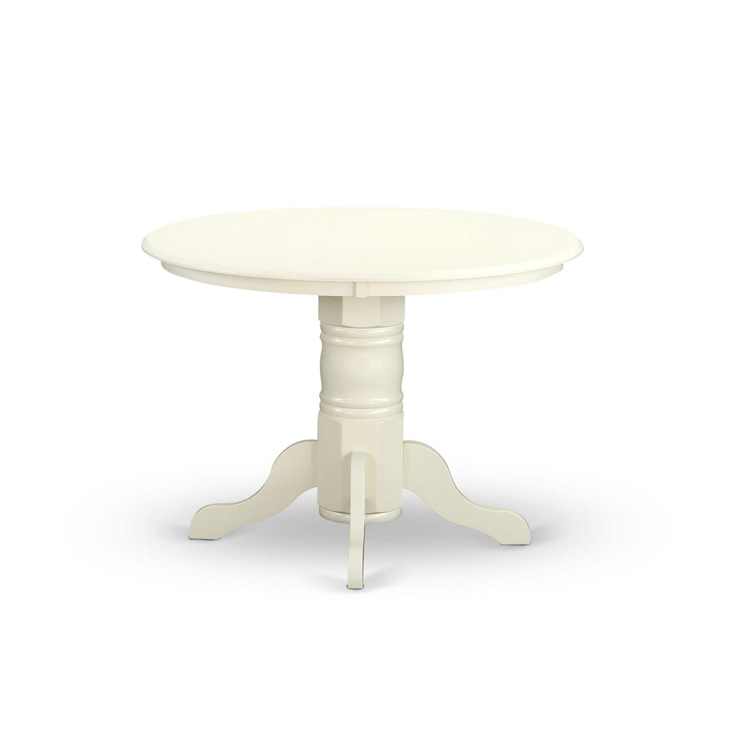 East West Furniture SHWE5-WHI-W 5 Piece Modern Dining Table Set Includes a Round Kitchen Table with Pedestal and 4 Dining Chairs, 42x42 Inch, Linen White