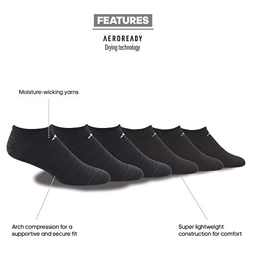 adidas Men's Superlite No Show Socks (6-Pair), Black-nightGreySpaceDye/White|Black/Onix, Large