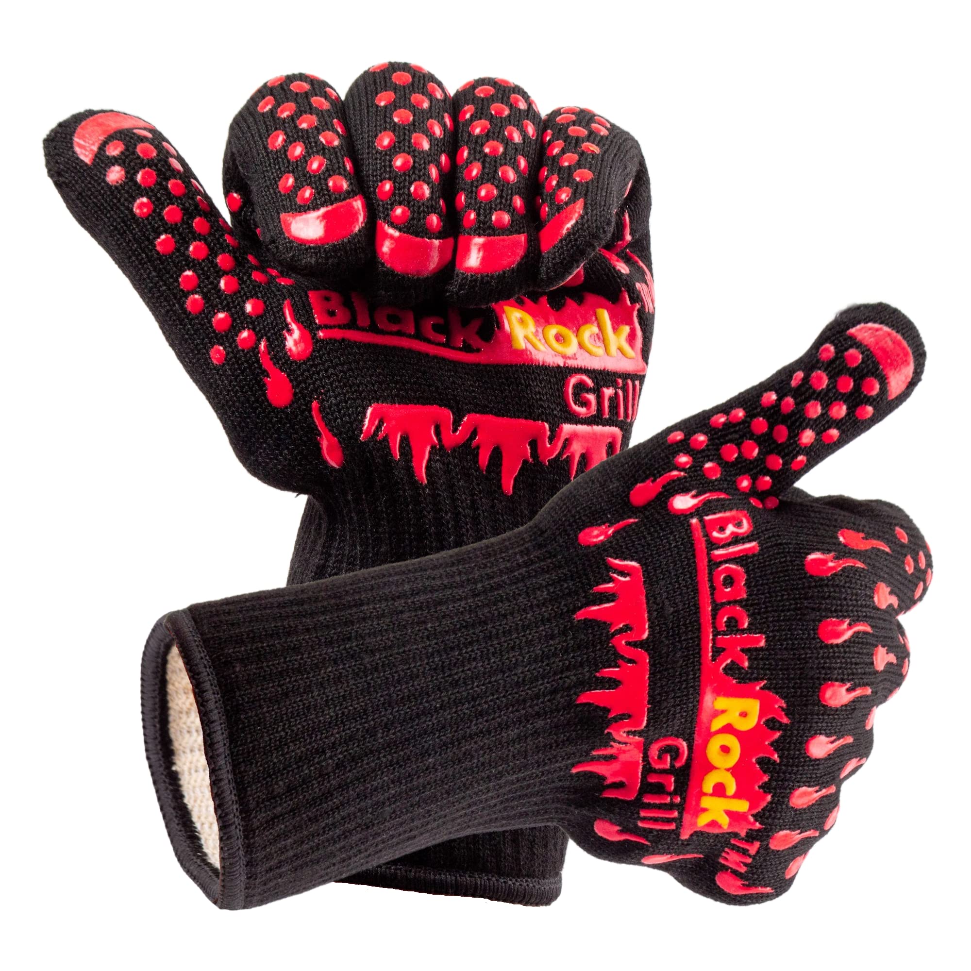 Black Rock Grill Fire & Heat Resistant Cooking Gloves 923F -28cm Silicone Safety Oven Mitts with Fingers- Gloves for Grilling, BBQ, Fireplace, Lava Stones, EN407,EN388, EN ISO 21420 Certified (Medium)