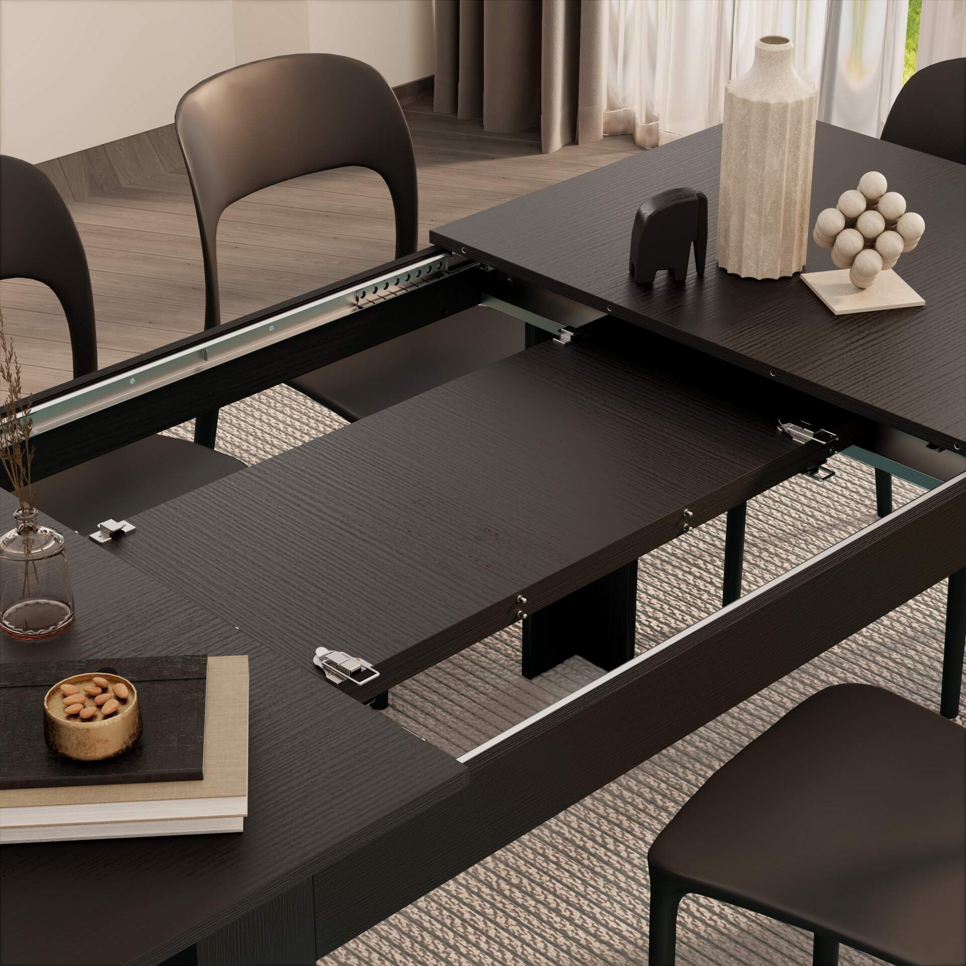 Mobili Fiver, Easy, Extendable Dining Table, 55.1(86.6) x35.4 in, Ashwood Black, Made in Italy