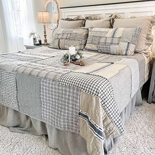 Piper Classics Mill Creek Queen Quilt, 90 x 90, Modern Farmhouse Style Bedding, Country Quilted Patchwork Bedding Grain Sack Stripe, Ticking & Plaid Fabrics, 100% Cotton âŠ