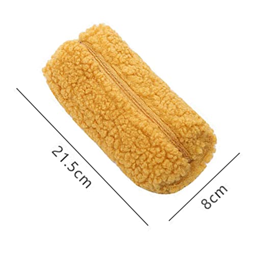 Faux Lambswool Pencil Case Student Zipper Plush Pencil Pouch for School Office Supplies, Solid Color Simple Pencil Case, High Capacity Portable INS Cosmetic Travel Zipper Bag 5 Colors Coffee