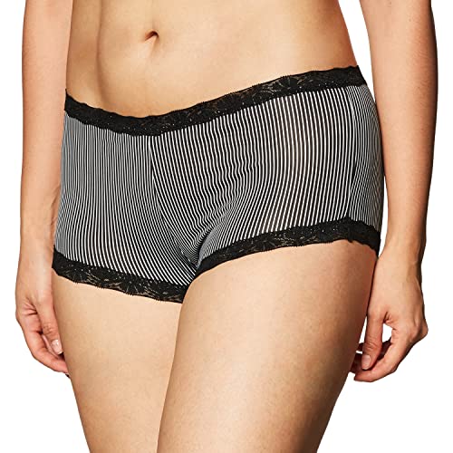 Maidenform Women's Microfiber with Lace Boyshort PantyClassic Stripe Print/Black8/X-Large