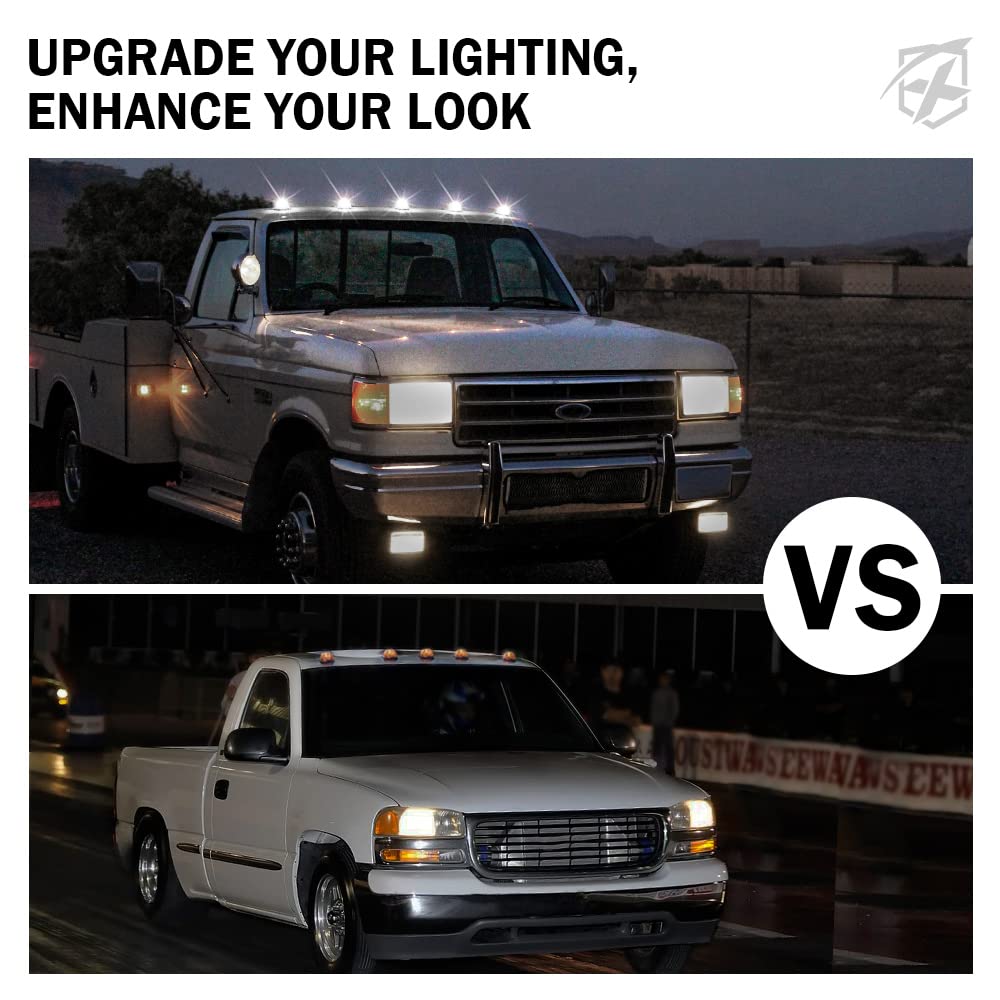 Xprite Smoke Lens Rooftop Cab Clearance Light, Roof Top Marker Running White LEDs Lights Kit Compatible with Pickups Trucks Ford Dodge Ram GMC Toyota Vans SUV POV Vehicle, 5Pcs