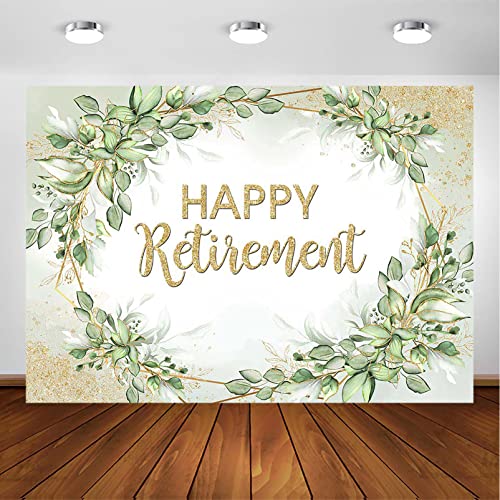 Avezano Sage Green Retirement Party Decorations Sprinkle Gold Dots Happy Retirement Backdrop Greenery Leaves Retire Photoshoot Background Banner (7x5ft)