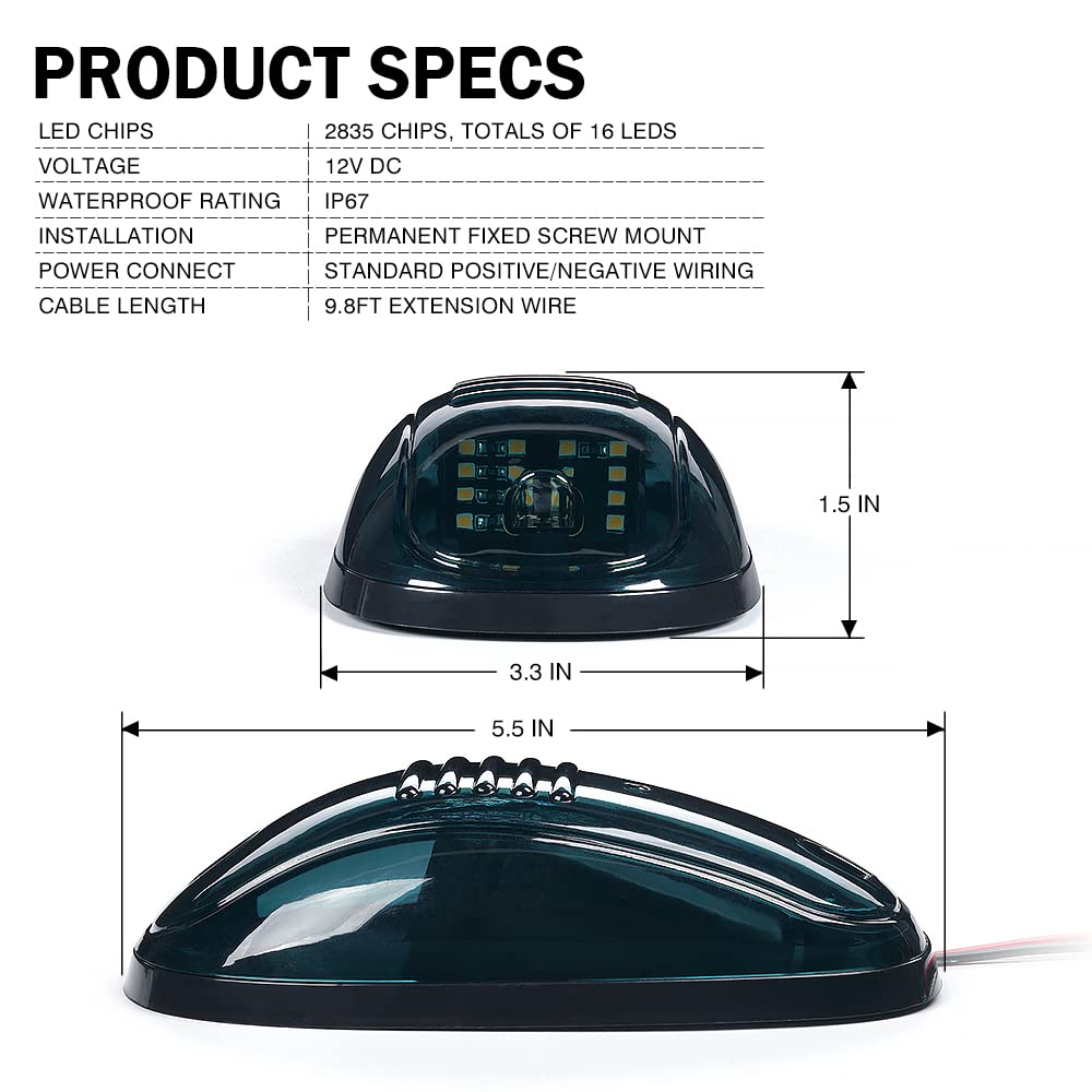 Xprite Smoke Lens Rooftop Cab Clearance Light, Roof Top Marker Running White LEDs Lights Kit Compatible with Pickups Trucks Ford Dodge Ram GMC Toyota Vans SUV POV Vehicle, 5Pcs