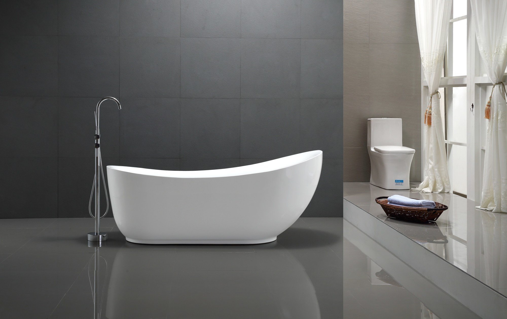 ANZZI Freestanding Tub 71" Modern Whirlpool, Glossy White Acrylic + Fiberglass, Stand Alone Soaker Hot Tub + Built-in Overflow & Drain for Bathroom, Talyah Serie (FT-AZ090)