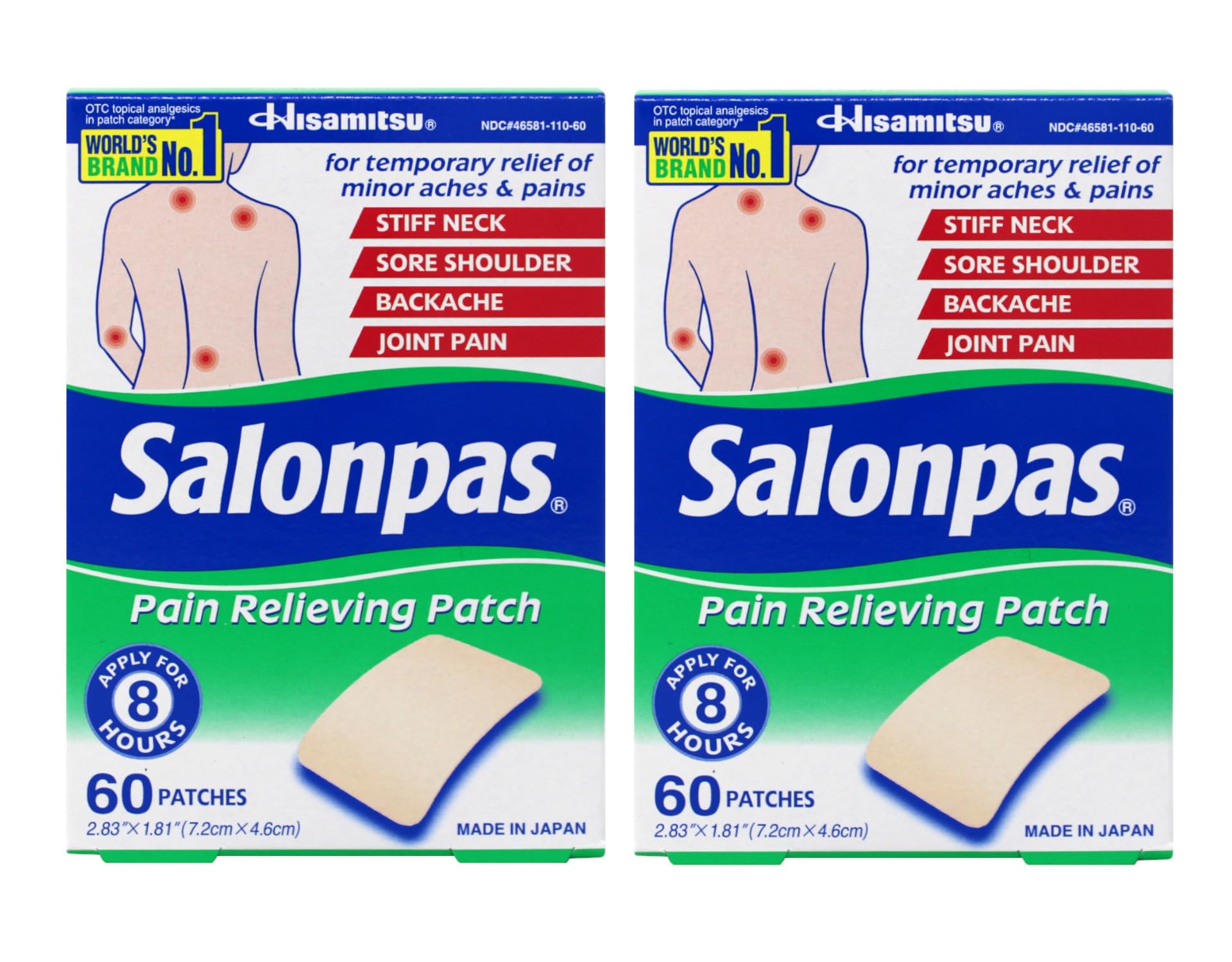 Salonpas Pain Relieving Patch, Extra Strength Topical Analgesic, 60 ct (Pack of 2)