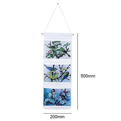 Alloyseed Hanging Storage Bag, Wall Mounted 3 Bags DIY Diamond Painting Storage Bag Over The Door Storage Pockets Fabric Wall Door Closet Hanging Storage Bag Organizer