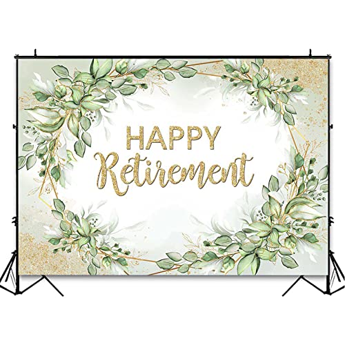 Avezano Sage Green Retirement Party Decorations Sprinkle Gold Dots Happy Retirement Backdrop Greenery Leaves Retire Photoshoot Background Banner (7x5ft)