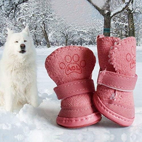 URBEST Dog Shoes with Hook Loop Closure Booties Pet Dog Chihuahua Shoes Boots, 4Pcs (1#, Pink)