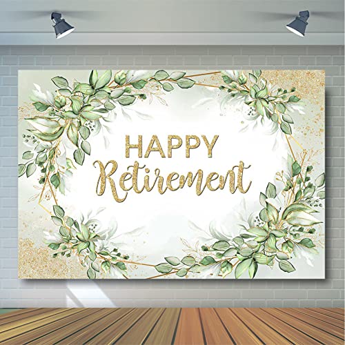 Avezano Sage Green Retirement Party Decorations Sprinkle Gold Dots Happy Retirement Backdrop Greenery Leaves Retire Photoshoot Background Banner (7x5ft)