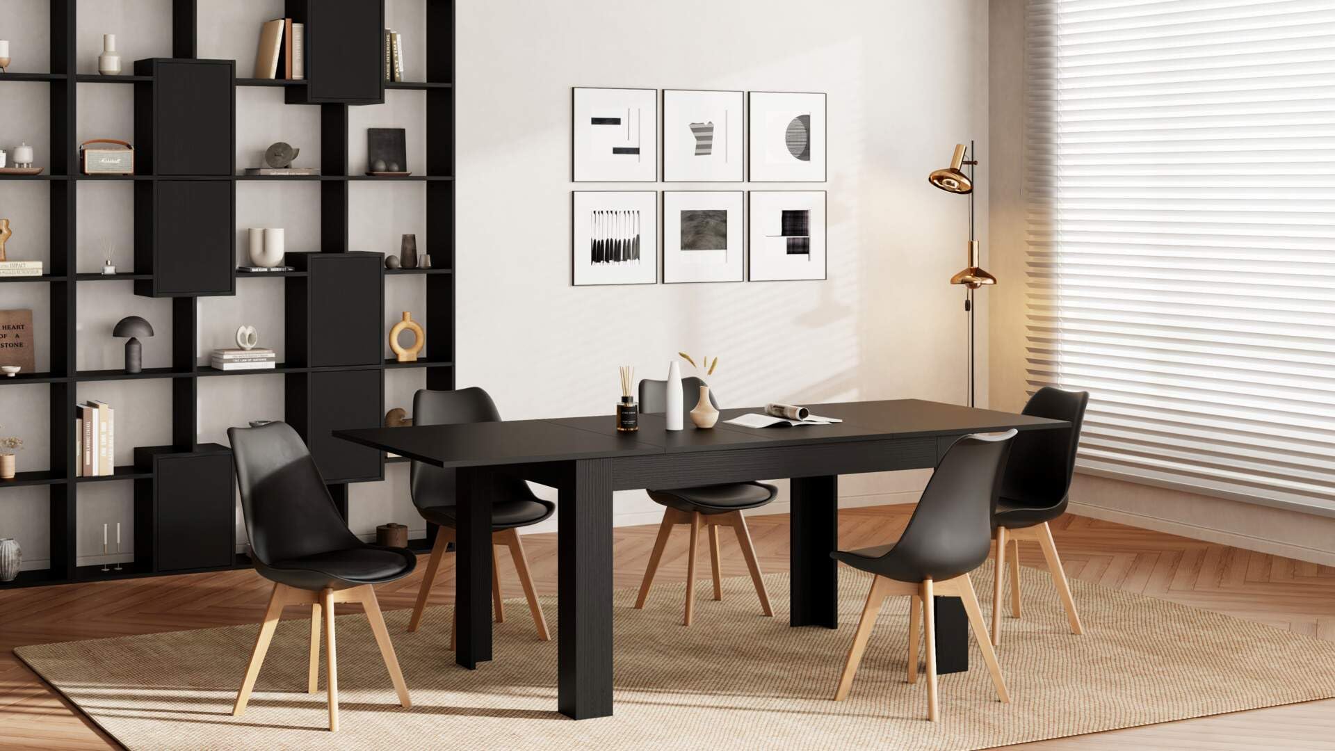 Mobili Fiver, Easy, Extendable Dining Table, 55.1(86.6) x35.4 in, Ashwood Black, Made in Italy