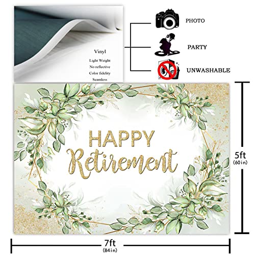 Avezano Sage Green Retirement Party Decorations Sprinkle Gold Dots Happy Retirement Backdrop Greenery Leaves Retire Photoshoot Background Banner (7x5ft)
