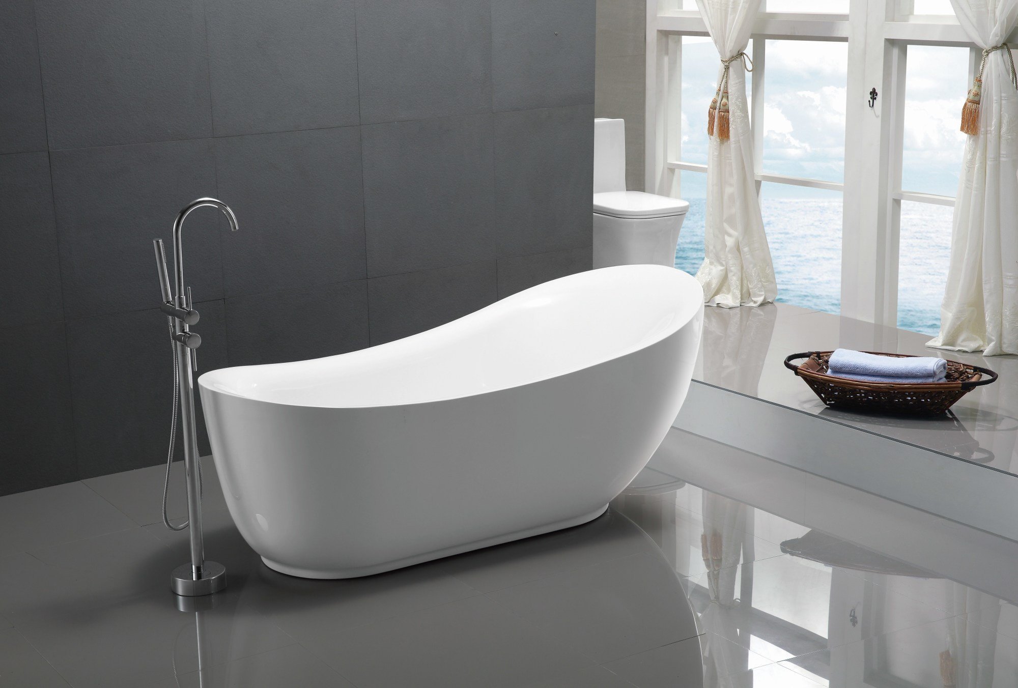 ANZZI Freestanding Tub 71" Modern Whirlpool, Glossy White Acrylic + Fiberglass, Stand Alone Soaker Hot Tub + Built-in Overflow & Drain for Bathroom, Talyah Serie (FT-AZ090)