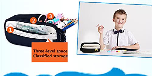 HANXIUCAO Pen Case 3-layer Storage Bag, Portable Pencil Case, Stationery Box, High-quality Zipper Pen Case, Used As A Pen Holder Tool Bag Storage Box (Simple style ,black and gray)