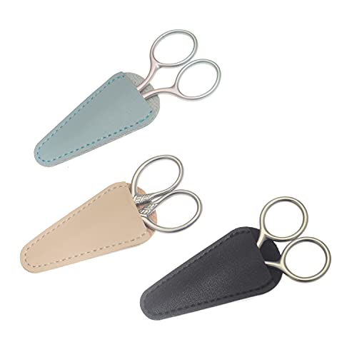 QICAITU 3pcs PU Leather Scissor Blade Covers Embroidery Scissors Sheaths Blade Protectors(Black Blue Brown)