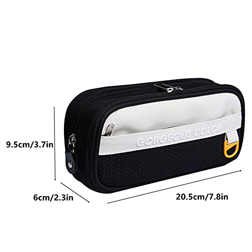 HANXIUCAO Pen Case 3-layer Storage Bag, Portable Pencil Case, Stationery Box, High-quality Zipper Pen Case, Used As A Pen Holder Tool Bag Storage Box (Simple style ,black and gray)