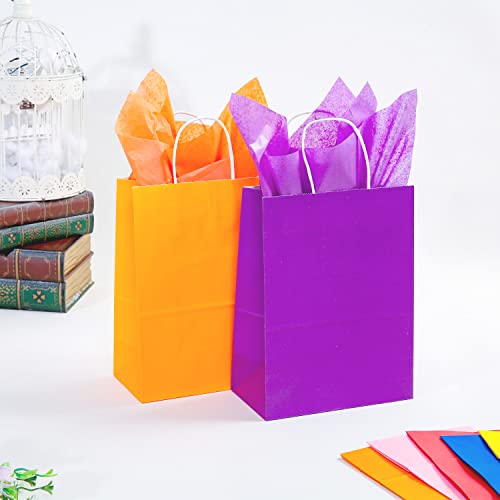 TIMBLESSING 24 purple Bulk Kraft Party Gift Bags With 24 Sheets of purple Wrapping Paper, Small Size Gift Bag, (8.6x3.2x5.9 Inch)