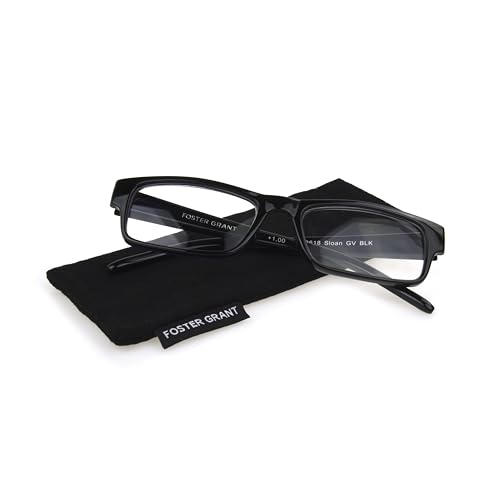Foster Grant Men's Sloan Square Reading Glasses, Black/Transparent, 59 mm + 1.75
