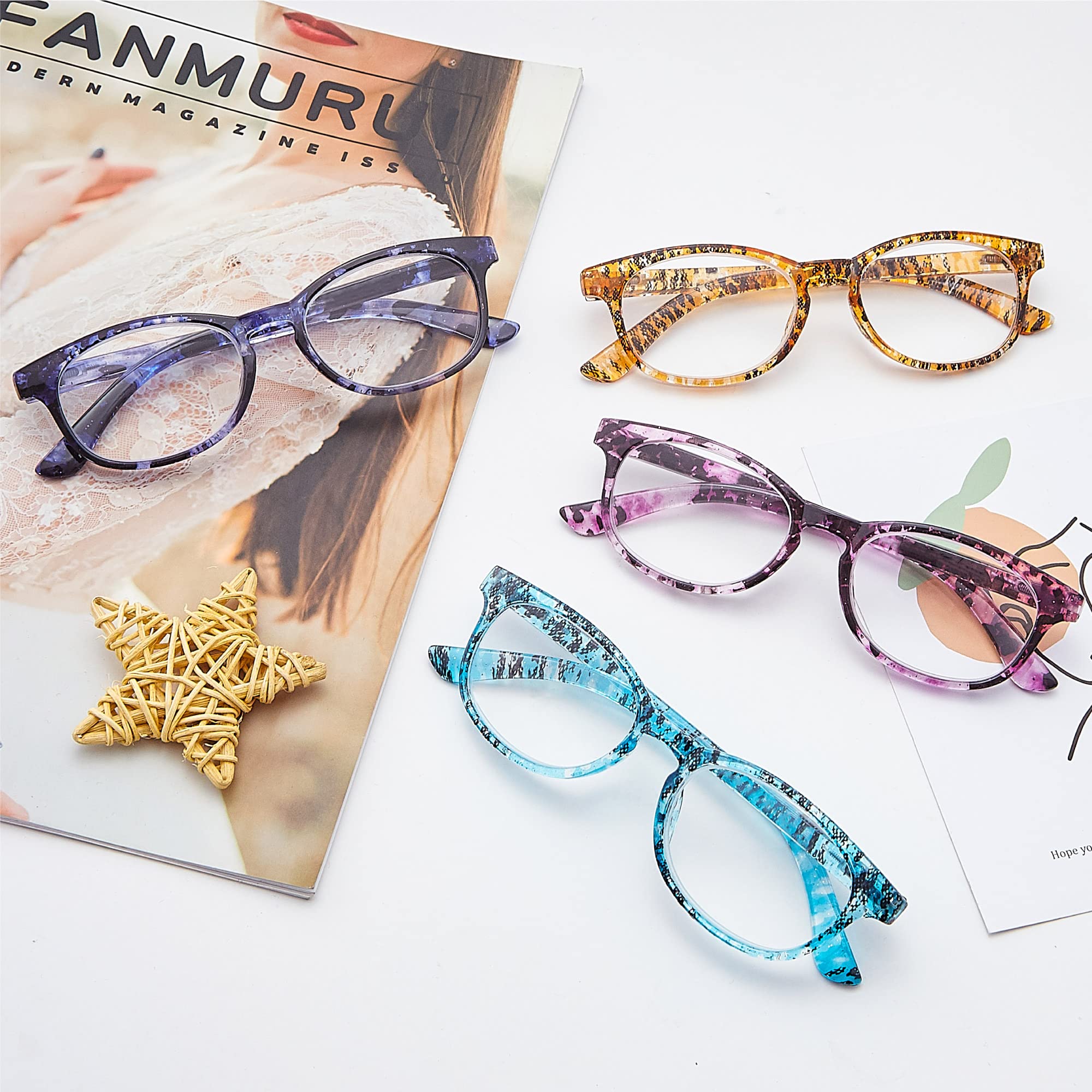 EYEGUARD Reading Glasses 4 Pack Quality Fashion Colorful Readers for Women