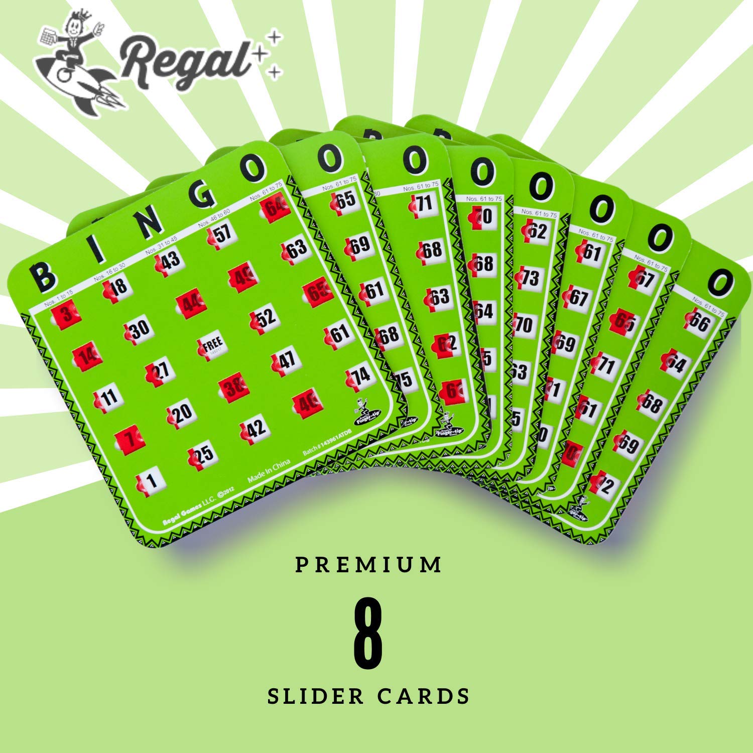 Regal Bingo Bulk Bingo Cards with Sliding Windows - Reusable Large Print Bingo Game Cards for Adults Large Group - 8 Pack, Green