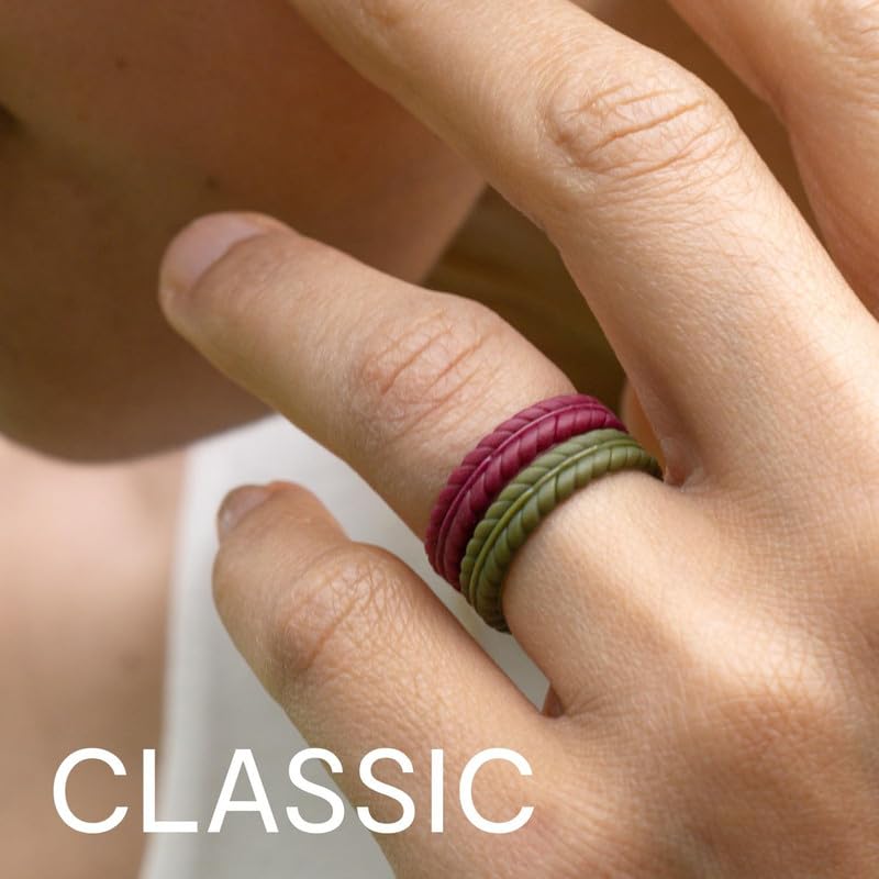 ROQ Silicone Rubber Wedding Ring for Men, Comfort Fit, Men's Wedding Band, Breathable Rubber Engagement Band, 8mm Wide 2mm Thick, Dome Style Middle Line, Solid Stripes, Single, Black & Red, Size 8