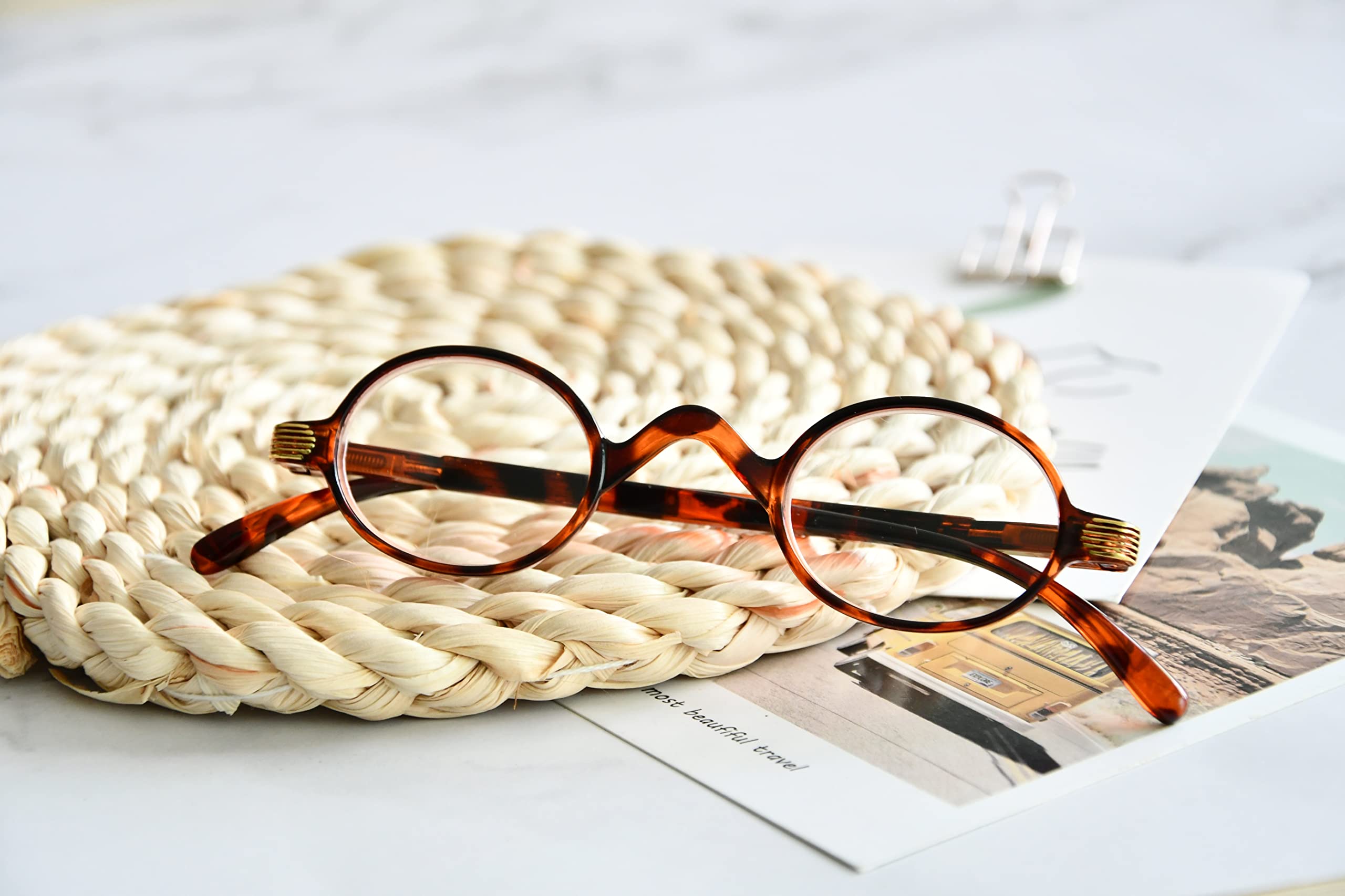 Eyekepper Small Oval Round Reading Glasses Vintage Mini Reader Eyeglasses for Men Women Reading with Spring Hinges Tortoise Frame +1.50