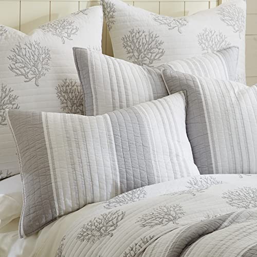 Levtex Home - Nantucket King Quit Set - Striped Coastal - Grey & White - Quilt Set Size 106x92in. and Two Shams 20x36in. - Reversible - Cotton Fabric